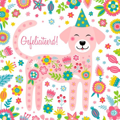 Verjaardagskaart lieve hond met bloemen | Kaartje2go