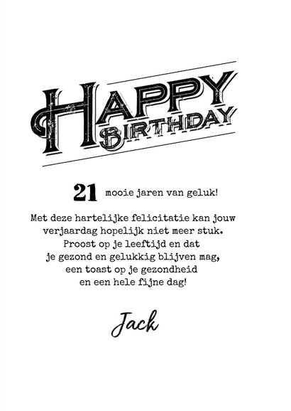 Verjaardagskaart man 21 jaar stoer grunge | Kaartje2go