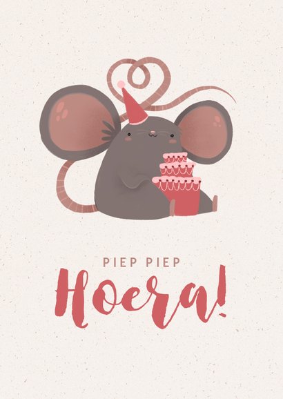 Verjaardagskaart schattige muis met feesthoedje | Kaartje2go