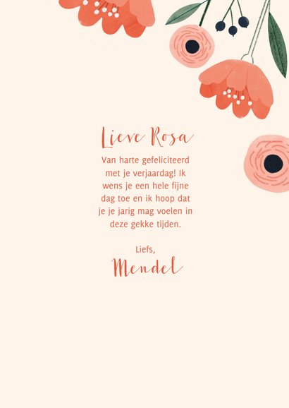 Verjaardagskaart vrouw roze bloemen happy | Kaartje2go