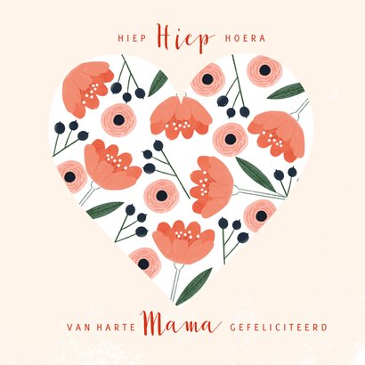 Verjaardagskaart vrouw roze bloemen in hart met | Kaartje2go