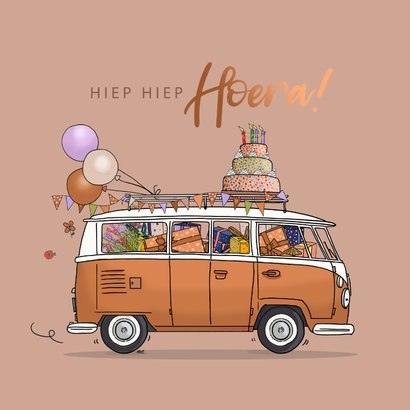 Verjaardagskaart vw busje oranje bruin met | Kaartje2go