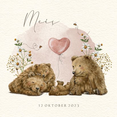 Vierkant geboortekaartje derde kindje meisje | Kaartje2go