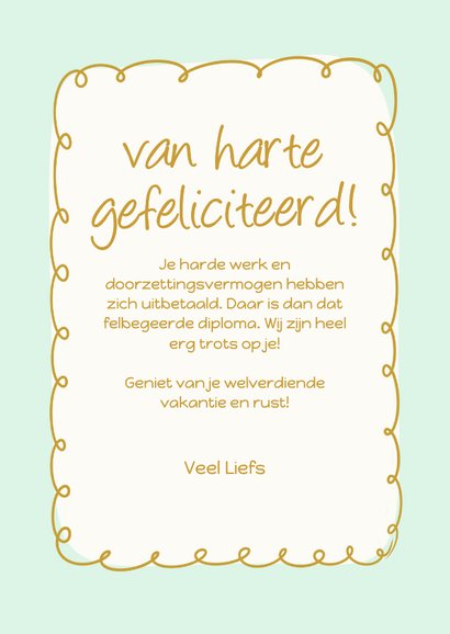 Vrolijk geslaagdkaartje met groen kader vlag en | Kaartje2go