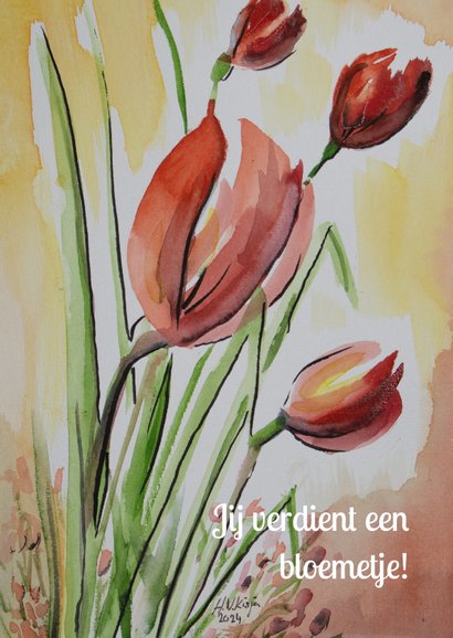 Wenskaart van bloemen in rood geel | Kaartje2go