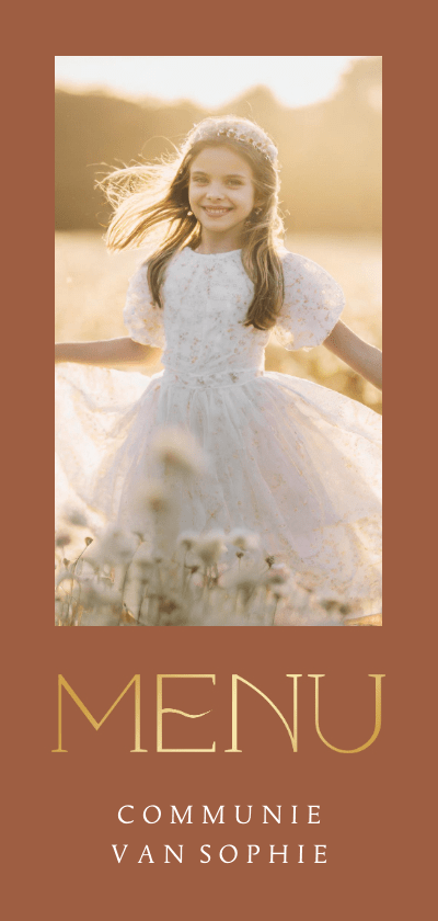 Menukaart communie terracotta grote foto met | Kaartje2go