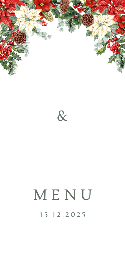 Trouwkaart menu kerststerren met kersttakken | Kaartje2go