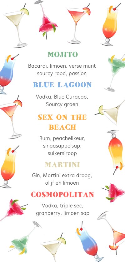 Cocktail kaart zomer beach party cocktails | Kaartje2go