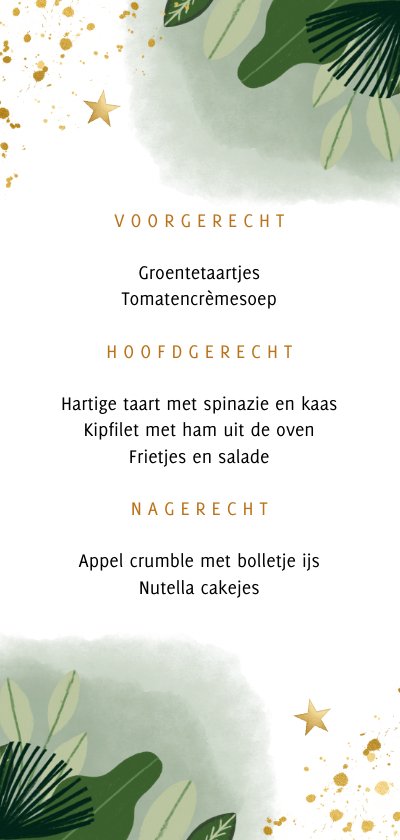 Communie menukaart hip planten, waterverf en | Kaartje2go