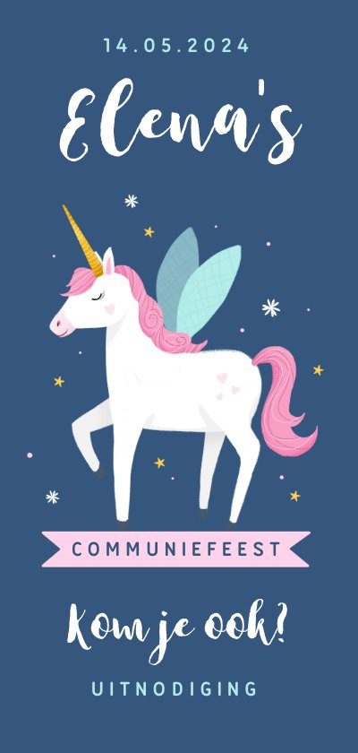 Communie uitnodiging unicorn eenhoorn feestje | Kaartje2go