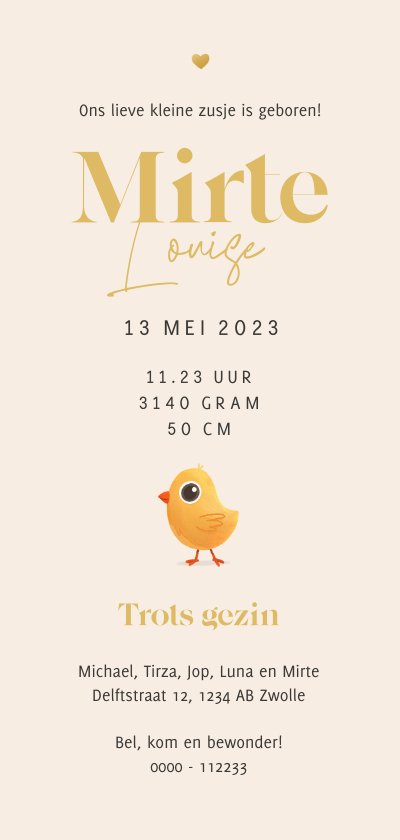 Geboortekaartje derde kindje kuikens dieren | Kaartje2go