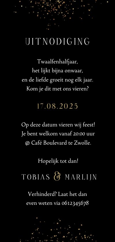 Jubileumfeest 12,5 jaar getrouwd party goud | Kaartje2go