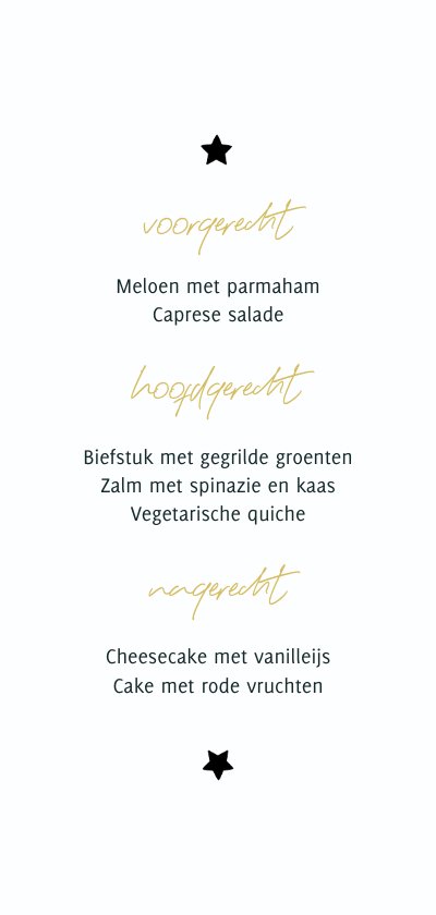Kerstmenu zwart-wit met kersttakjes en gouden | Kaartje2go