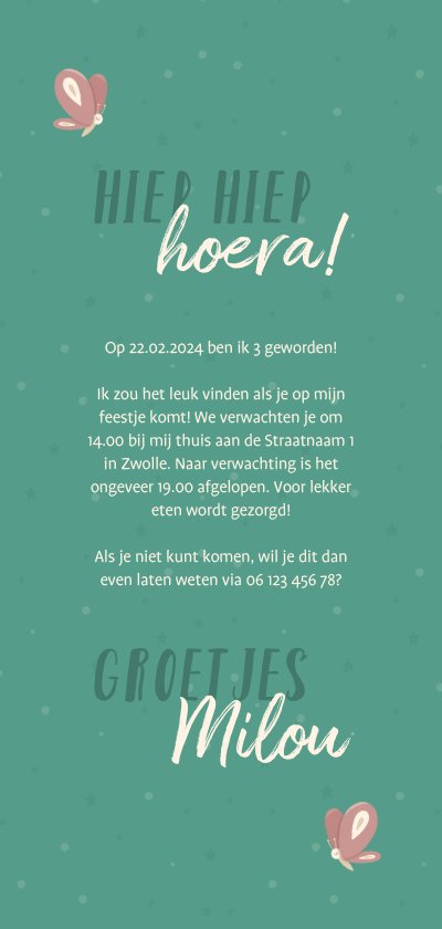 Kinderfeestje met unicorn en vlinders | Kaartje2go