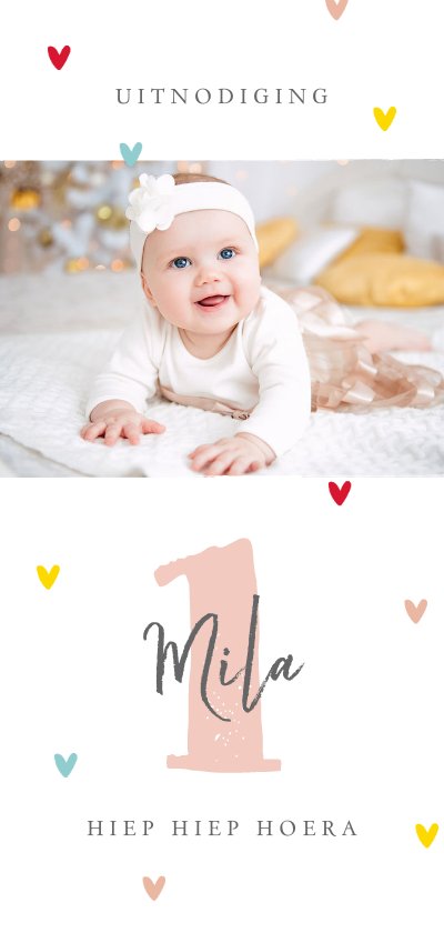 Kinderfeestje uitnodiging lief hartjes kleuren | Kaartje2go