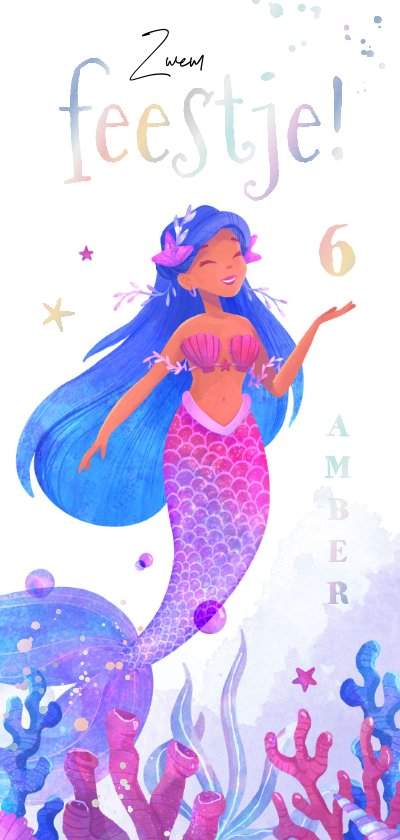 Kinderfeestje zeemeermin waterverf feestje | Kaartje2go