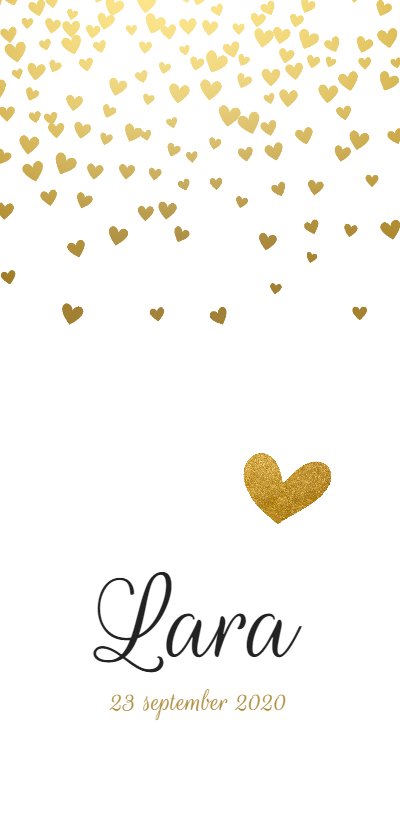 Klassiek geboortekaartje gouden hartjes | Kaartje2go