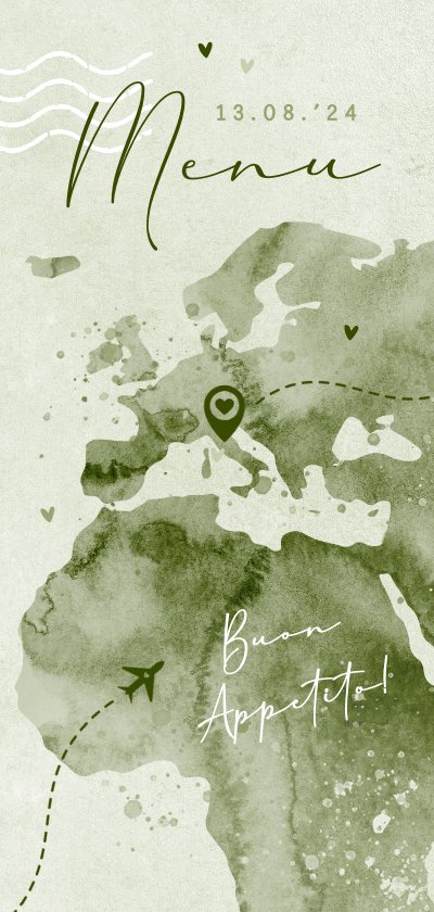Menukaart bruiloft buitenland landkaart menu | Kaartje2go