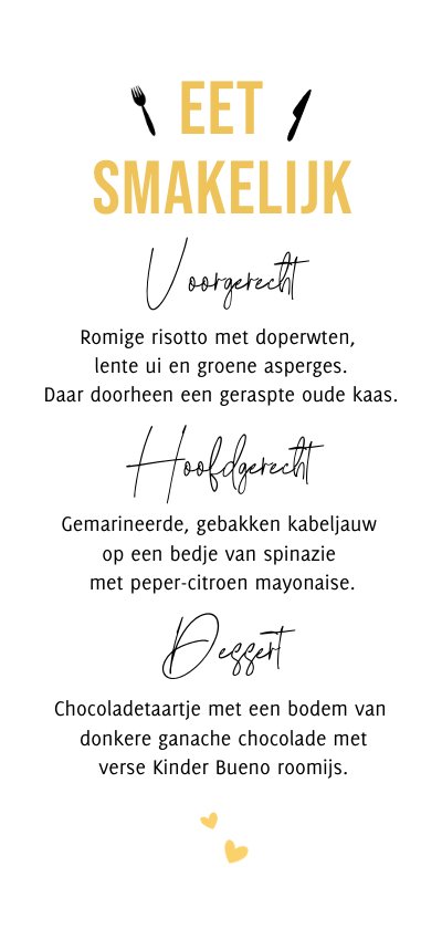 Menukaart bruiloft humor grappig bruidspaar | Kaartje2go