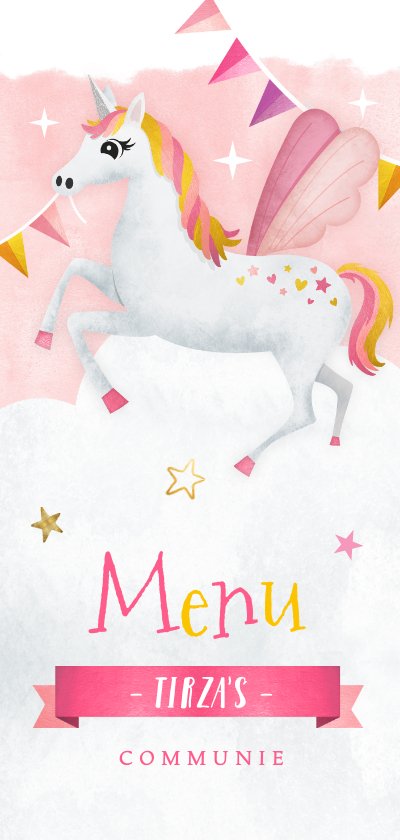 Menukaart communie meisje- roze met een | Kaartje2go