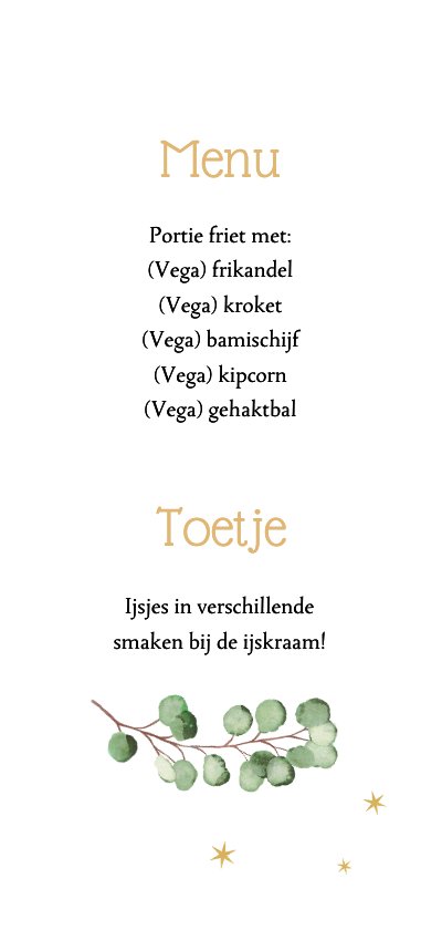 Menukaart communiefeest eucalyptus gouden | Kaartje2go