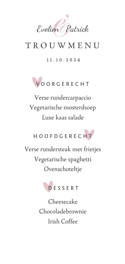 Menukaart trouwen vintage bohemian bloemen | Kaartje2go