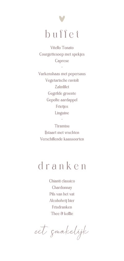 Menukaart trouwfeest ginkgo puur - Trouwkaarten | Kaartje2go