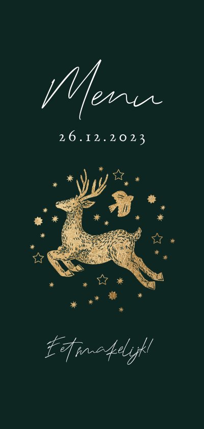 Minimalistische menukaart kerst rendier sterren | Kaartje2go