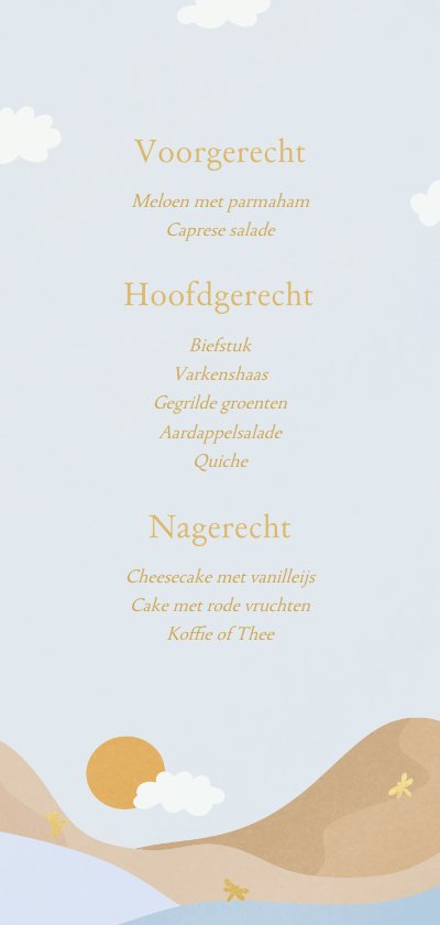 Mooie menukaart lichtblauw landschap voor | Kaartje2go