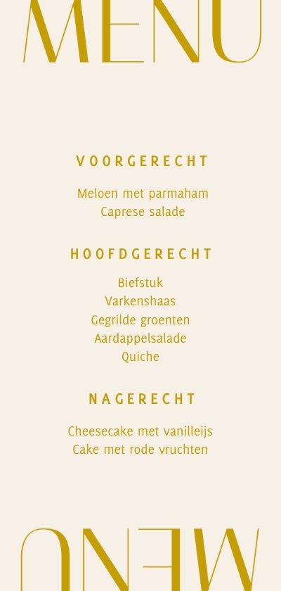 Mooie menukaarten met goudfolie en eigen foto | Kaartje2go