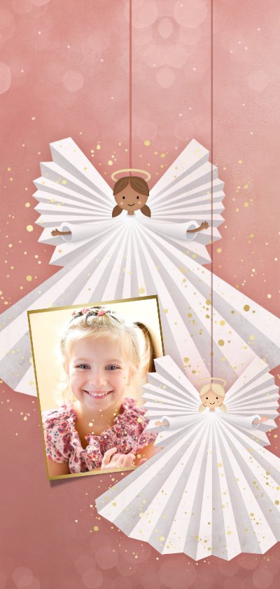 Roze communie menukaart met 2 lieve engeltjes | Kaartje2go