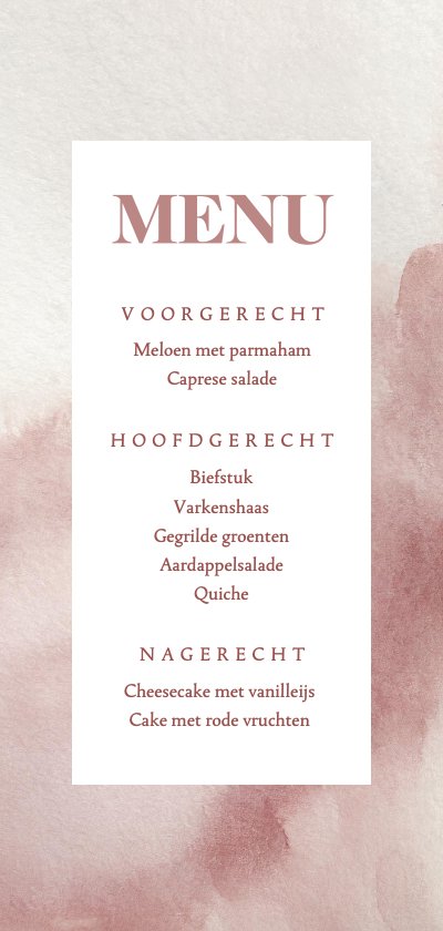 Stijlvolle waterverf menukaarten met klassiek | Kaartje2go
