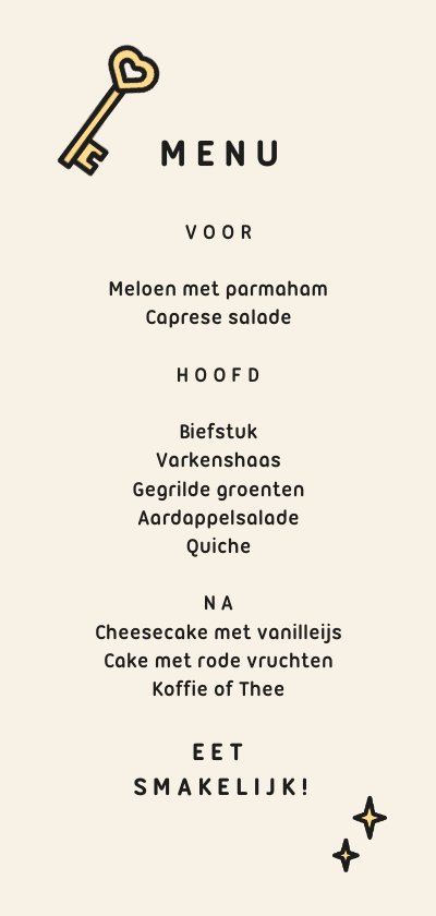 Trouw menukaart met tattoo style illustratie | Kaartje2go