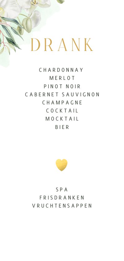 Trouw- menukaart orchideeën eucalyptus | Kaartje2go