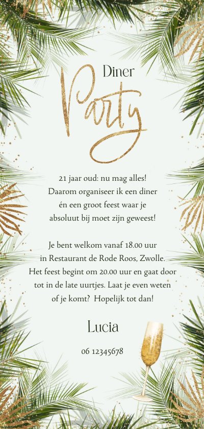 Uitnodiging etentje diner 21 goud botanisch | Kaartje2go