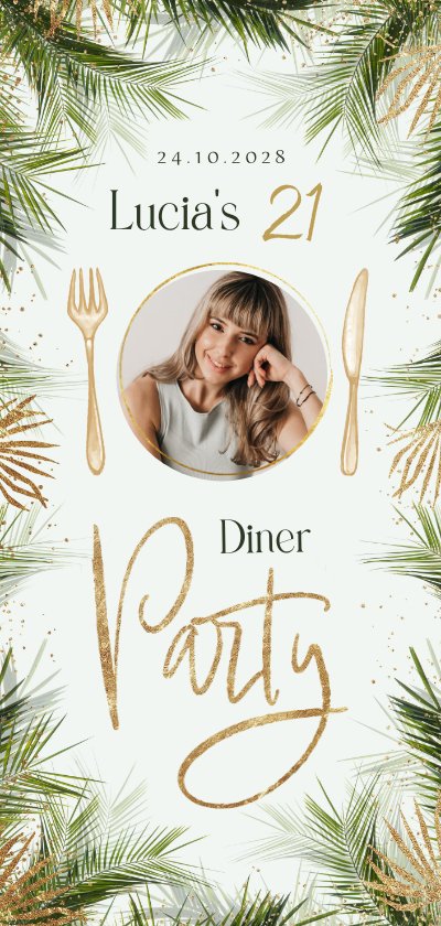 Uitnodiging etentje diner 21 goud botanisch | Kaartje2go