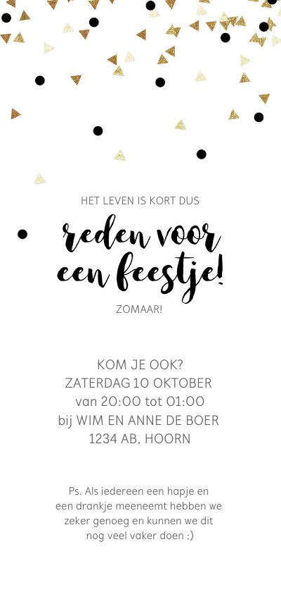 Uitnodiging feest algemeen langwerpig | Kaartje2go