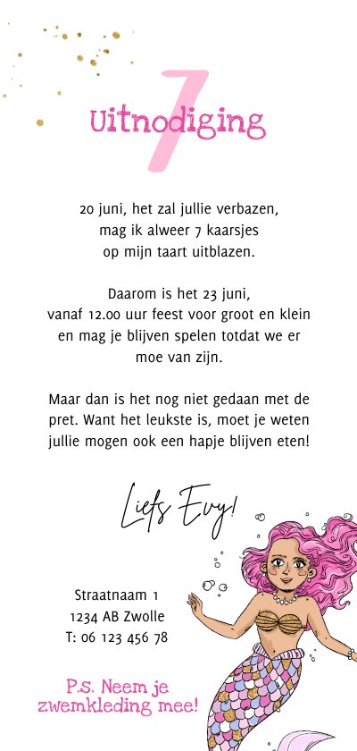 Uitnodiging kinderfeestje zeemeermin foto | Kaartje2go