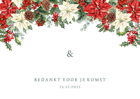 Trouwkaart bedankt kerststerren met kersttakken | Kaartje2go