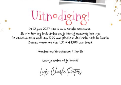 Communiefeest meisje uitnodiging unicorn | Kaartje2go