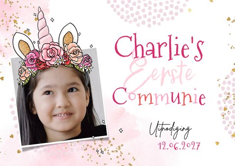 Communiefeest meisje uitnodiging unicorn | Kaartje2go