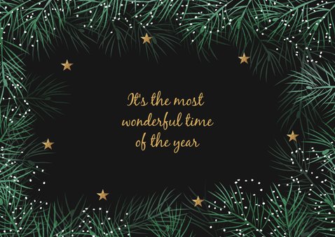 Foto kerstkaart met kersttakken en gouden frame | Kaartje2go