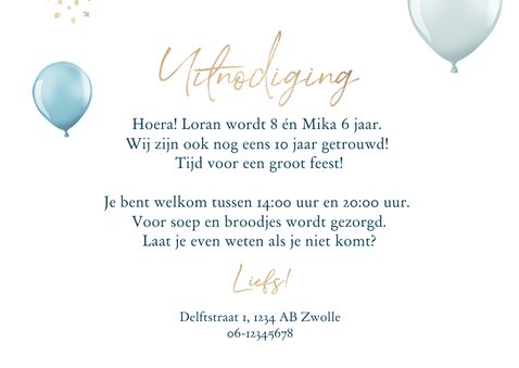 Kinderfeestje dubbel feest goud verjaardag | Kaartje2go