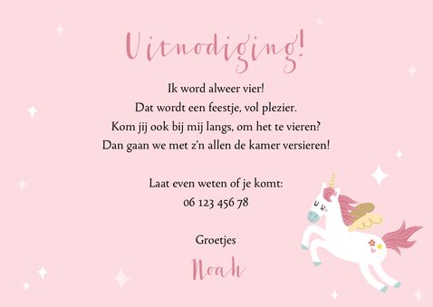 Kinderfeestje uitnodiging met unicorn en | Kaartje2go
