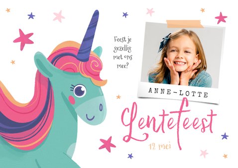 Lentefeest uitnodiging unicorn sterren foto | Kaartje2go