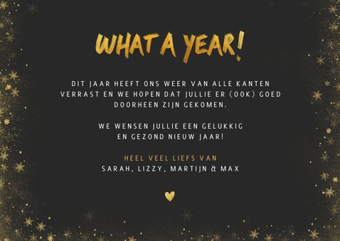 Nieuwjaarskaart What a year met fotocollage | Kaartje2go