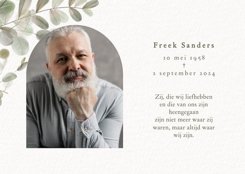 Rouw bedankkaart met groene eucalyptus takjes | Kaartje2go