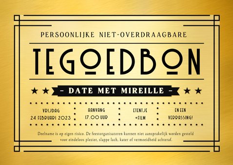 Valentijnsdag tegoedbon in V.I.P. ticket stijl | Kaartje2go