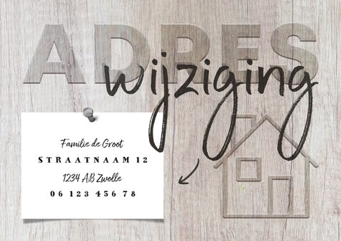 Verhuiskaart huisje adreswijziging hout | Kaartje2go