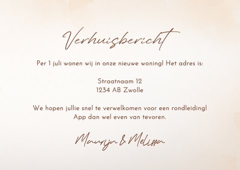 Verhuiskaartje waterverf beige verhuisbericht | Kaartje2go